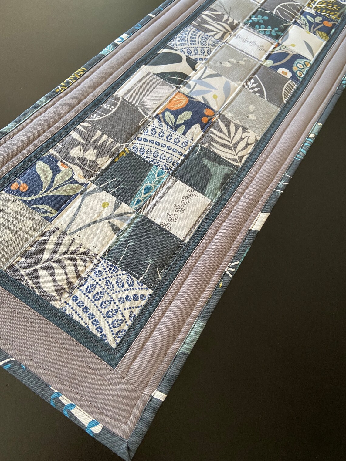 Quilted Table Runner Grey Blue Table Runner Modern Table Runner 45x14 ...