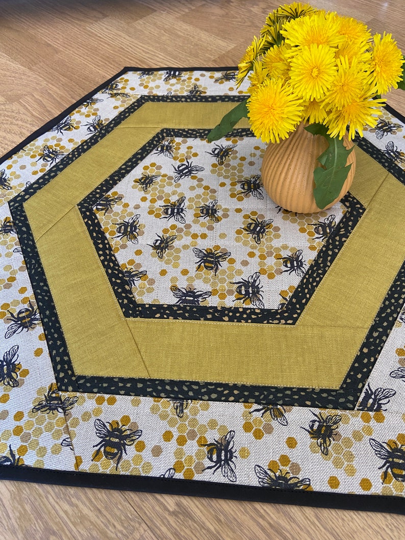 Patchwork Hexagon Table Topper Summer Handmade Table Linen Quilted Bees ...