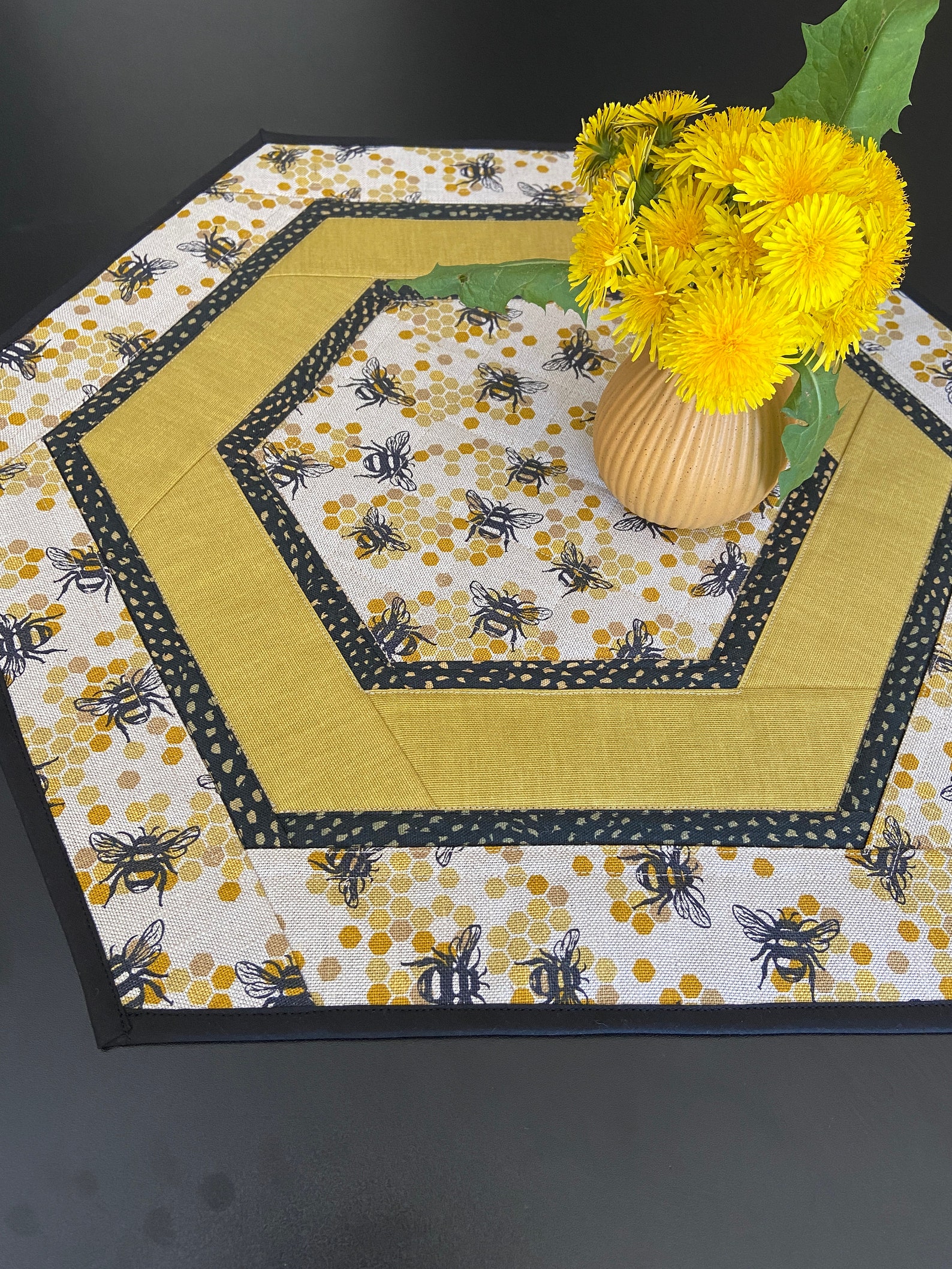 Patchwork Hexagon Table Topper Summer Handmade Table Linen Quilted Bees ...