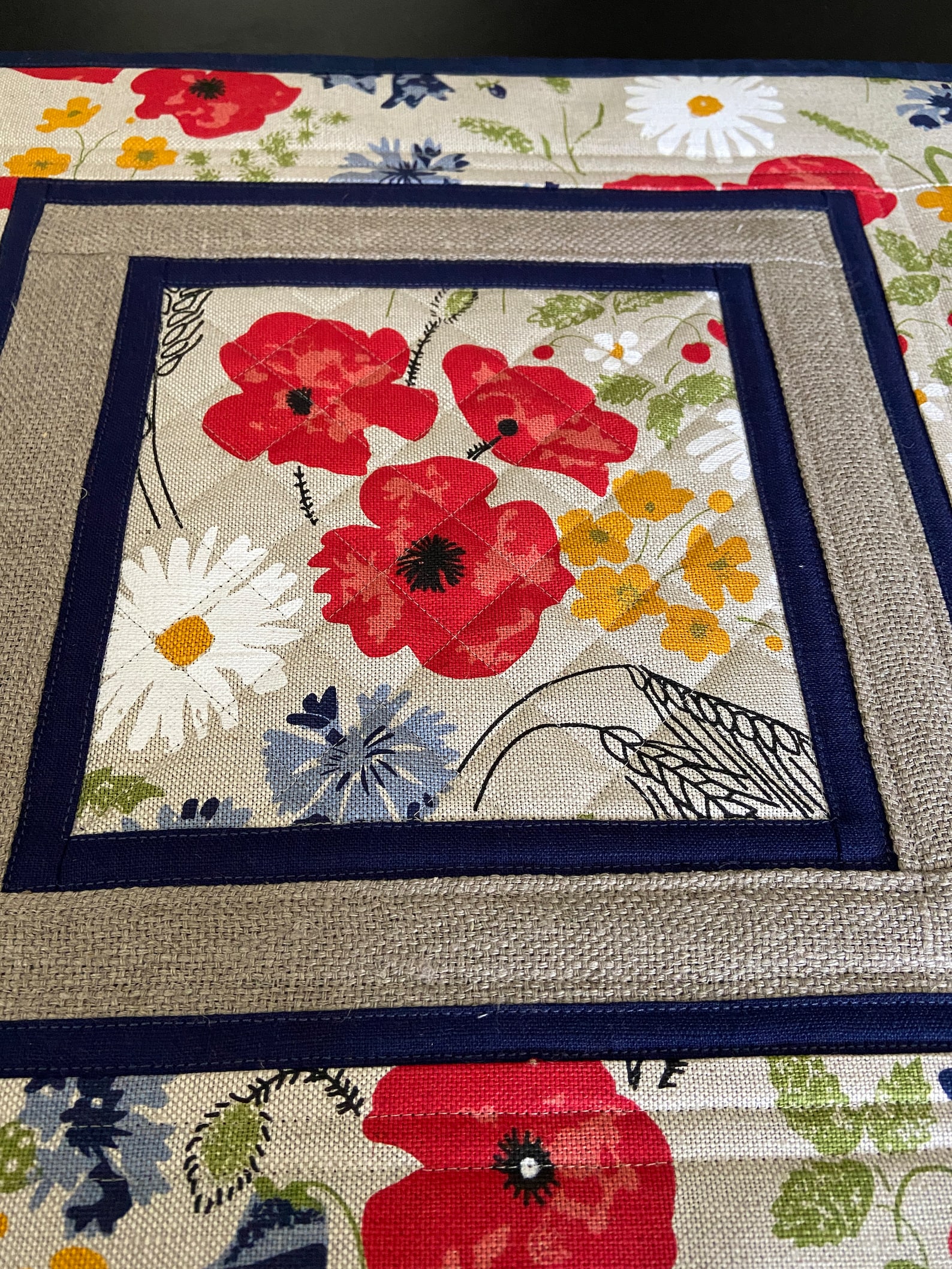 Quilted Table Topper Modern Meadow Poppies Table Top 17"x17" Patchwork Square - Etsy