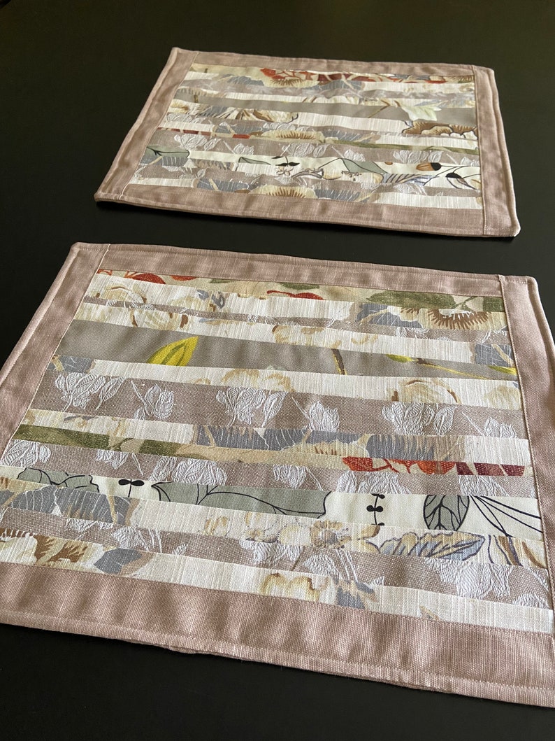 Set of 2 Beige Mix Quilted Patchwork Placemats Padded Place Mats Table ...
