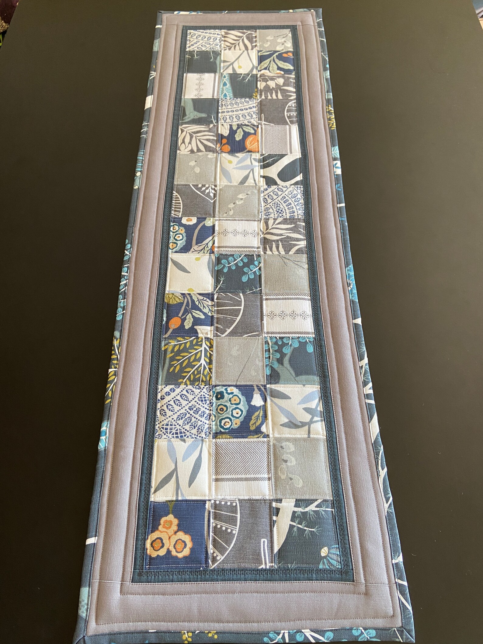 Quilted Table Runner Grey Blue Table Runner Modern Table Runner 45"x14 ...