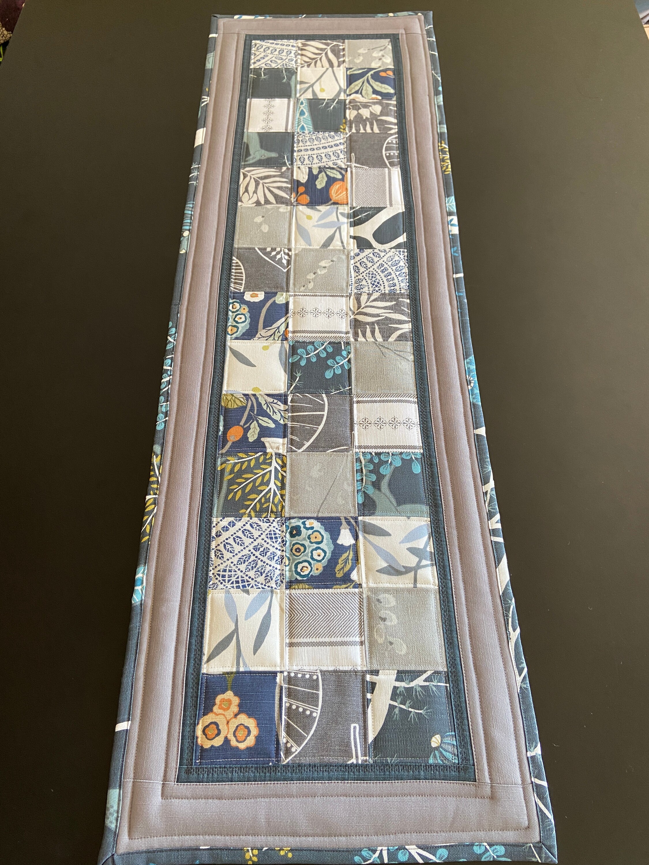 Quilted Table Runner Grey Blue Table Runner Modern Table Runner 45"x14 ...