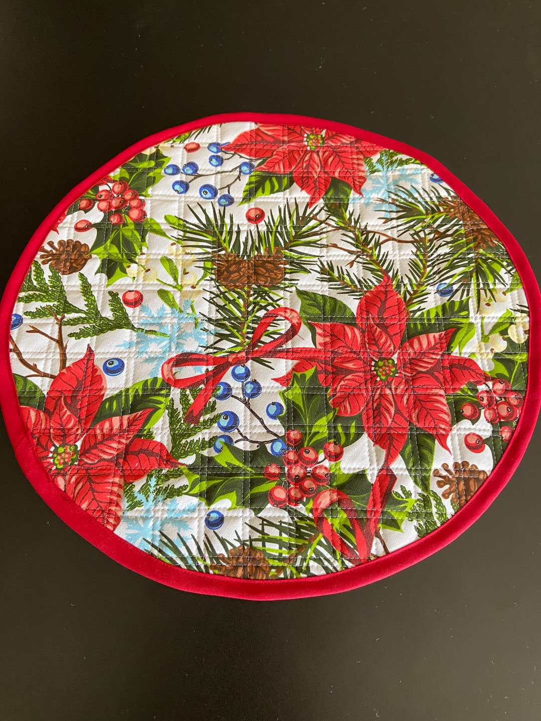 Round Cotton Fabric Quilted Placemats Round Table Linen Reusable Table ...