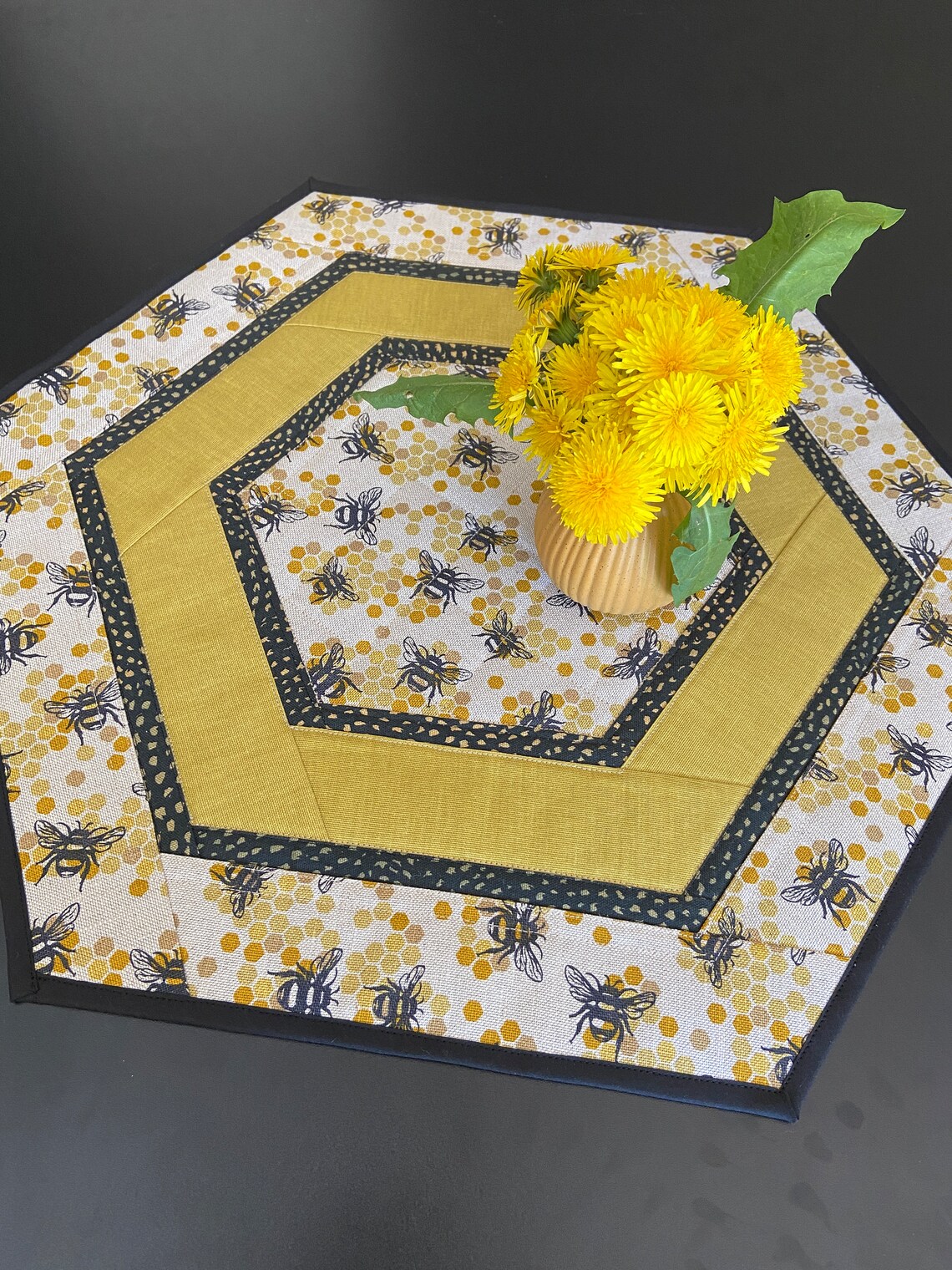 Patchwork Hexagon Table Topper Summer Handmade Table Linen Quilted Bees ...