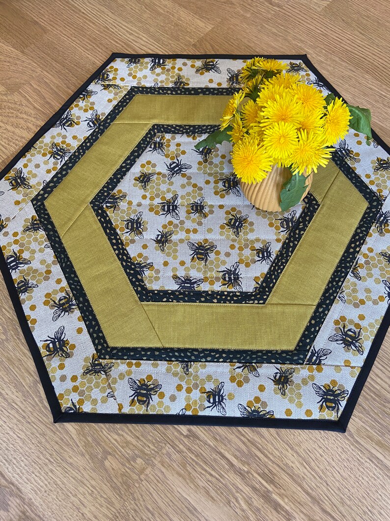 Patchwork Hexagon Table Topper Summer Handmade Table Linen Quilted Bees ...