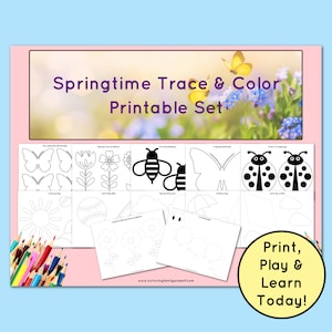 Springtime Trace & Color Printable Set - Etsy