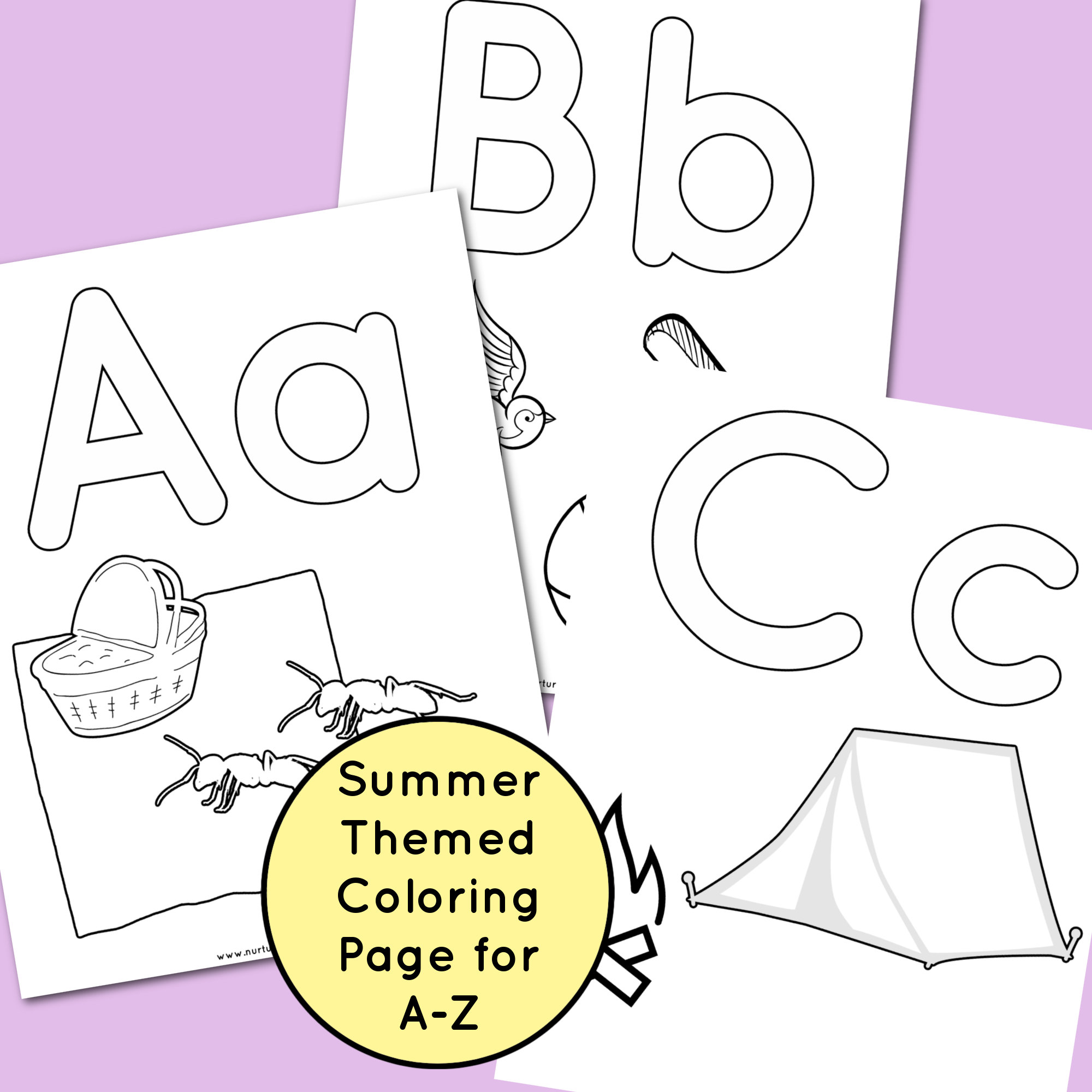 Summer Themed ABC Coloring Pages and Tracing Words - Etsy