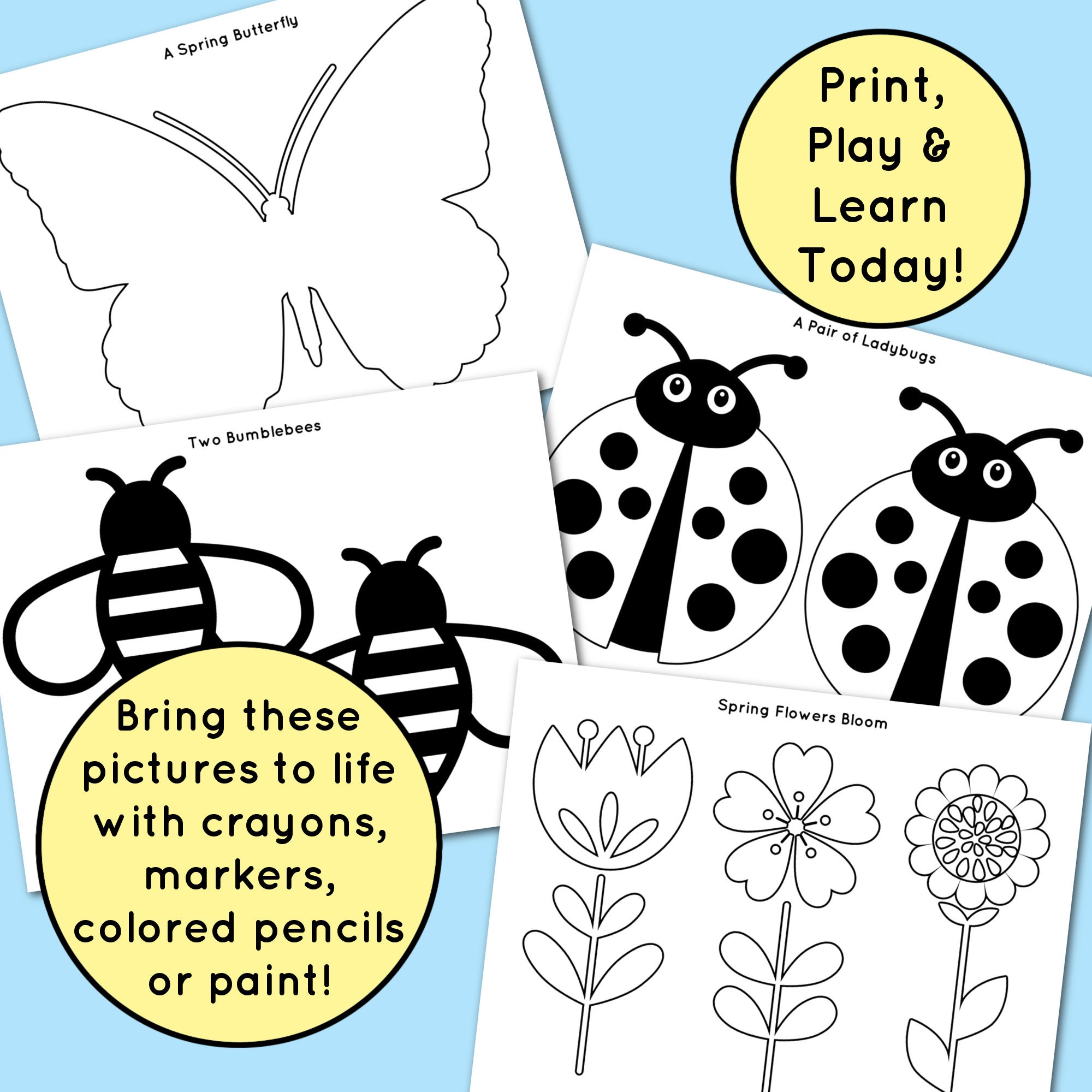 Springtime Trace & Color Printable Set - Etsy