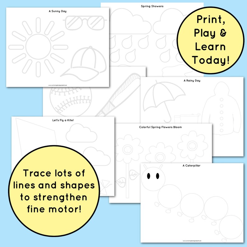 Springtime Trace & Color Printable Set - Etsy