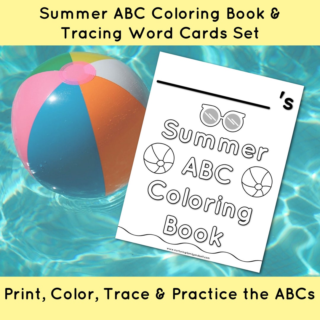 Summer Themed ABC Coloring Pages and Tracing Words - Etsy