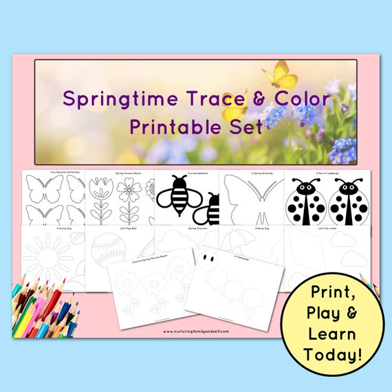 Springtime Trace & Color Printable Set | Etsy