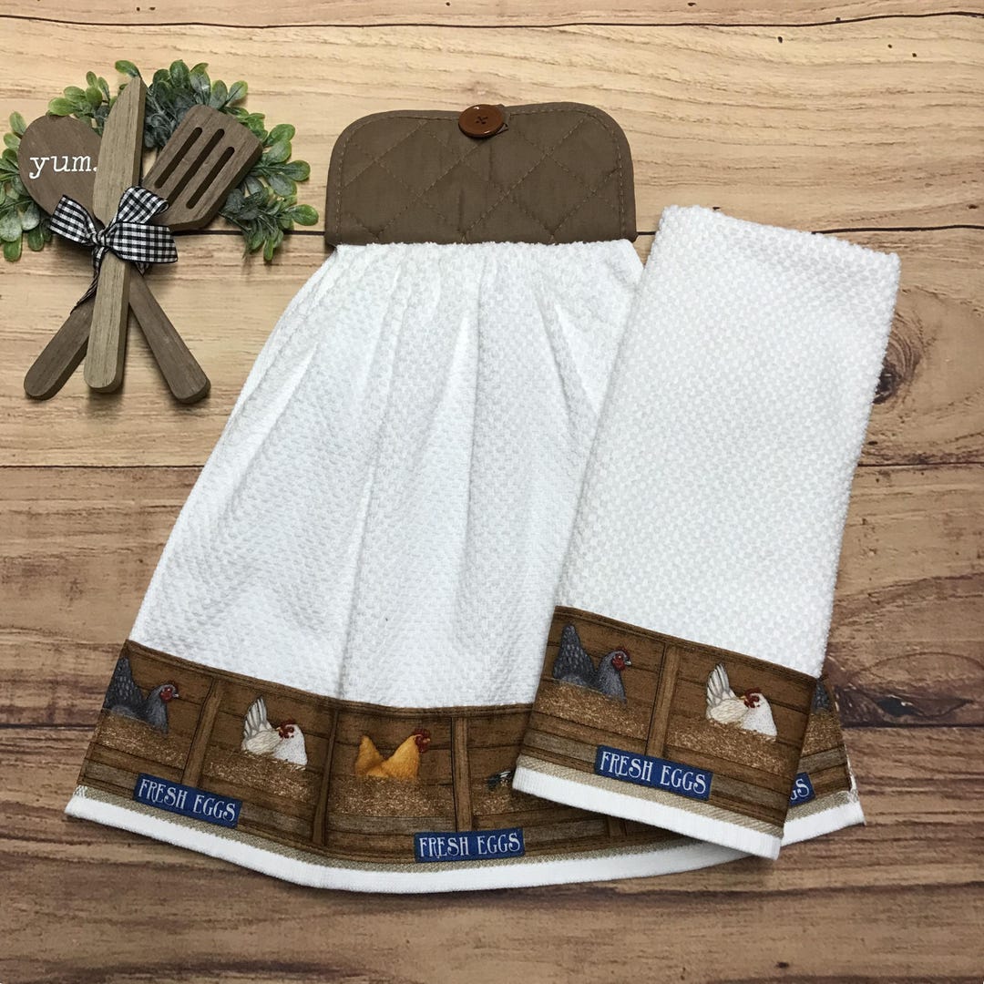Fresh Eggs Farmhouse Kitchen Towels, Farm Life Kitchen Towels, Country ...
