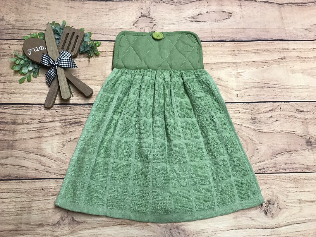 Green Heavy Hanging Kitchen Towels With Holders, Green Dish Towels ...