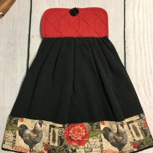 Roses & Roosters Farmhouse Hanging Kitchen Towels With Holders ...