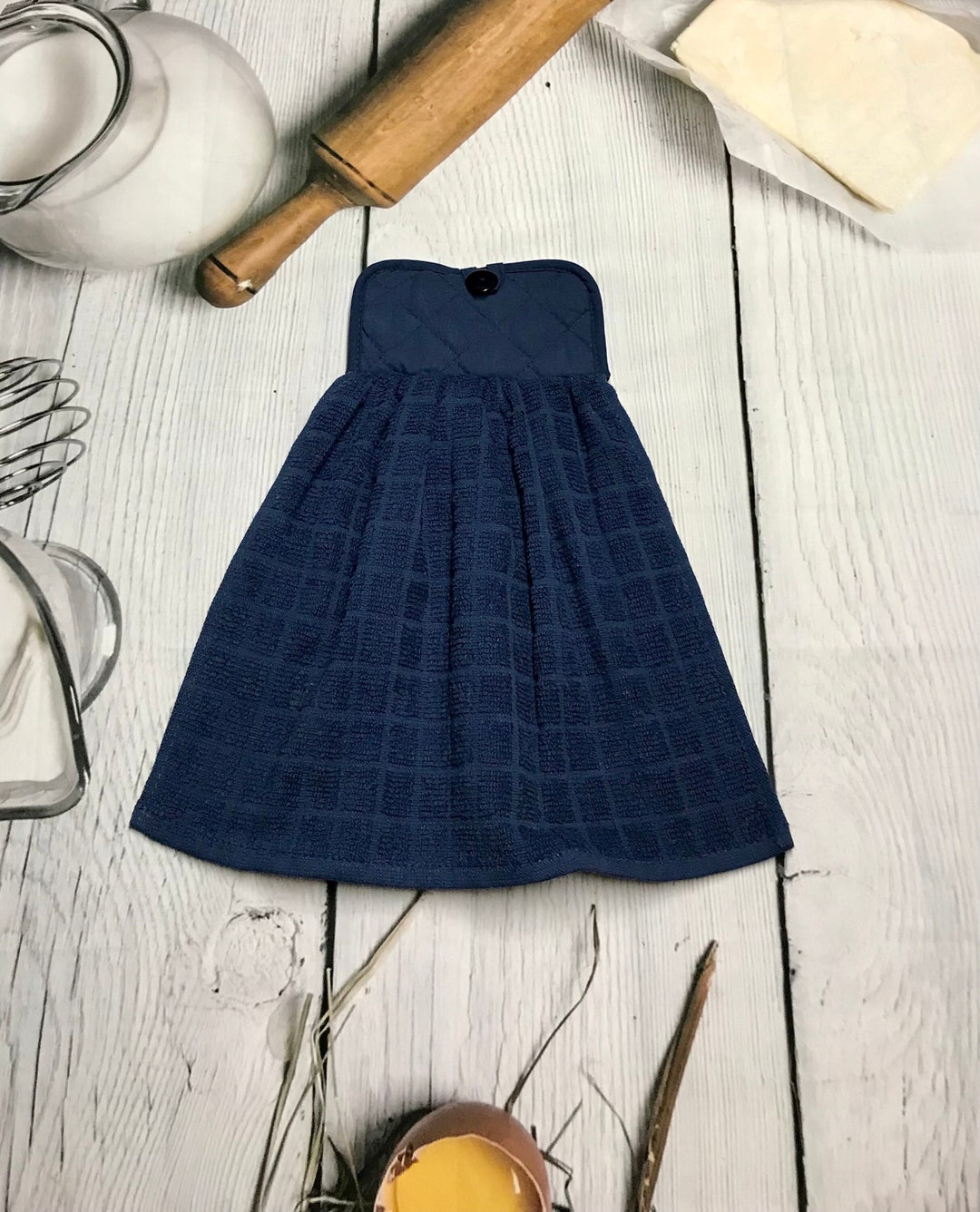 Heavy Solid Blue Cotton Kitchen Towels With Holders, Blue Dish Towels ...