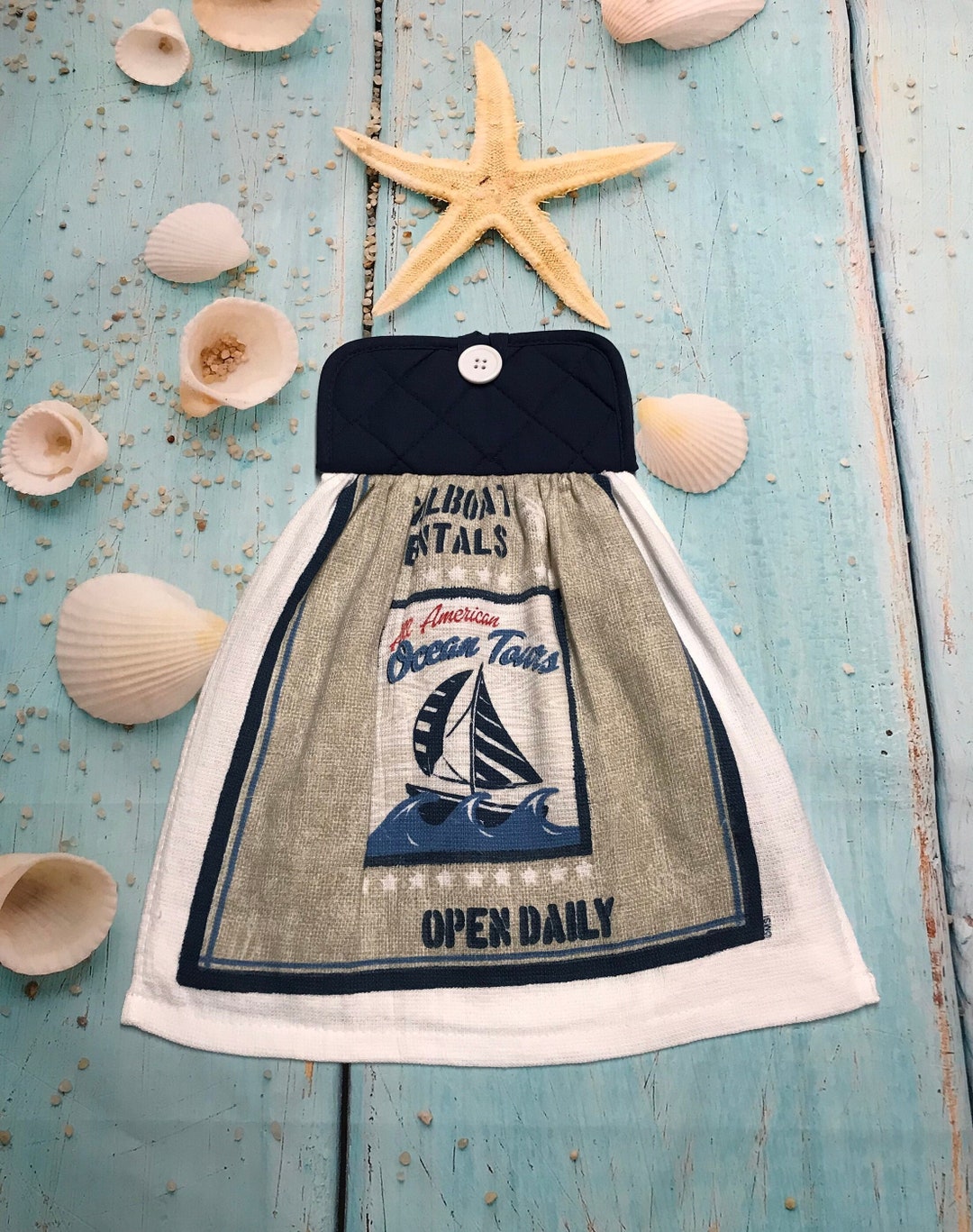 Sailboat, Ocean, Beach Themed Hanging Kitchen Towels With Holders ...