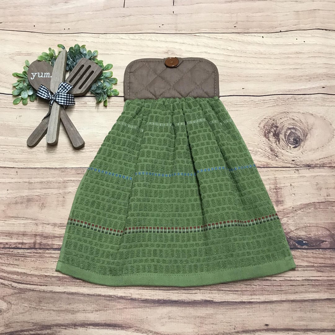 Green & Brown Hanging Kitchen Towels, Green Kitchen Towel, Green ...
