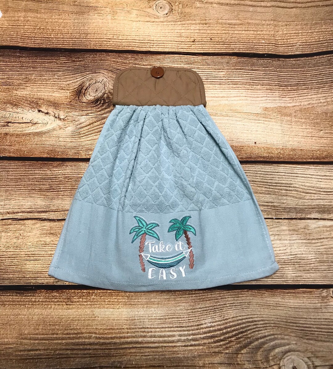 Take It Easy Palm Tree Hanging Kitchen Towels With Holders, Palm Tree ...