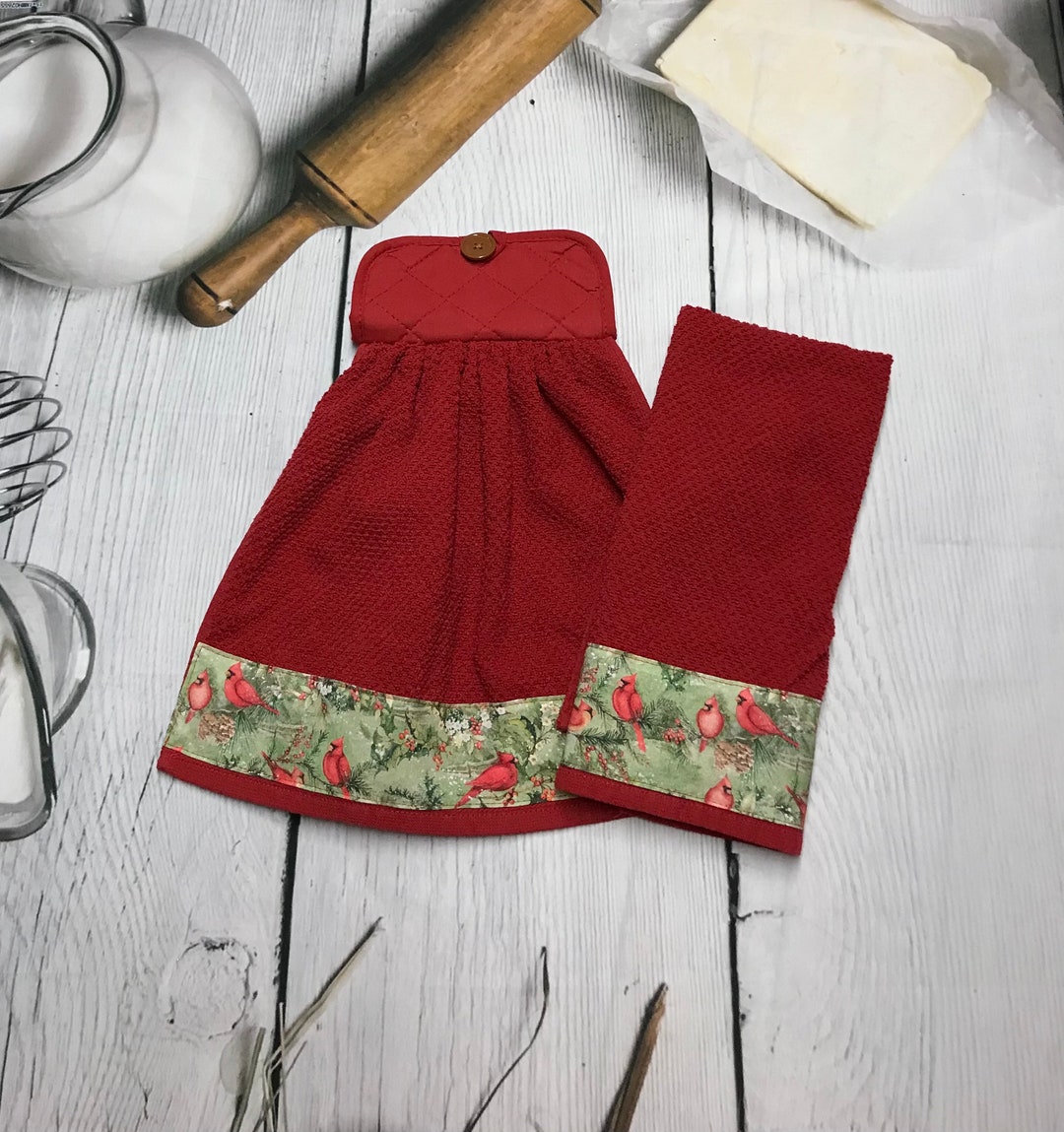 Cardinal Bird Country Kitchen Towels, Cardinal Kitchen Towel, Farmhouse ...