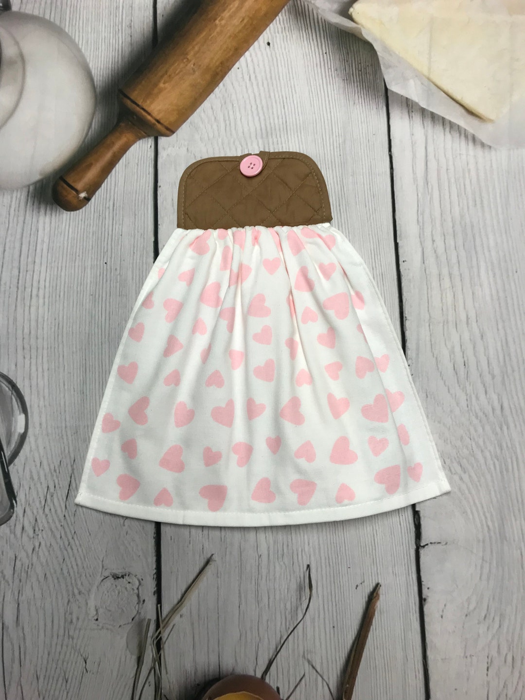 Pink & Brown Hearts Kitchen Towels With Holders - Etsy