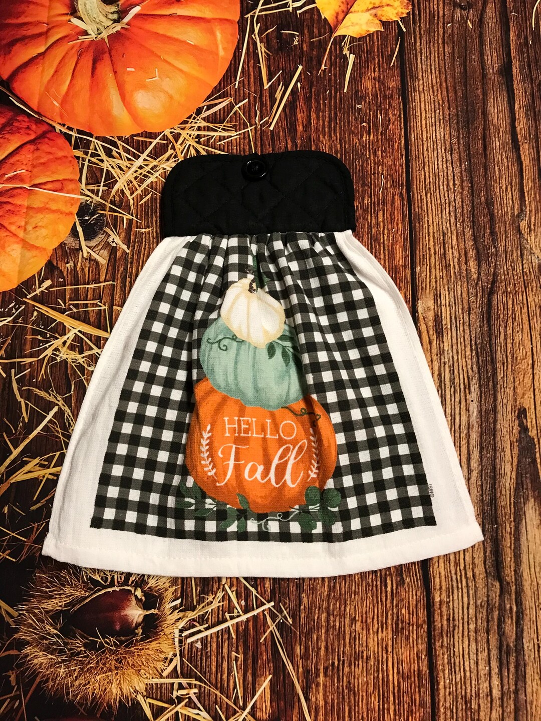 Hello Fall Black & White Fall Hanging Kitchen Towels, Fall Kitchen ...