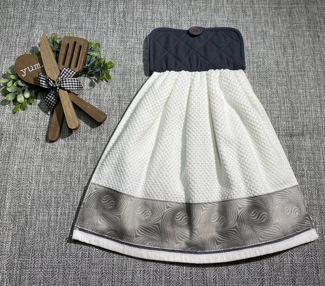Gray & White Glitter Swirl Kitchen Towels With Holders, Gray and White ...
