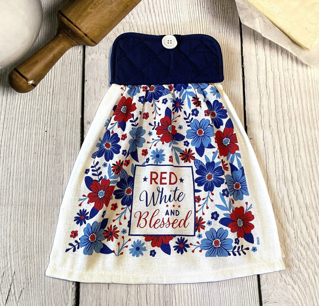 Red White Blue Blessed Hanging Kitchen Towels, Blessed Kitchen ...