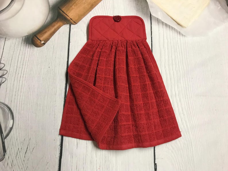 Heavy Cotton Red Kitchen Towel: Button Loop Closure - Etsy