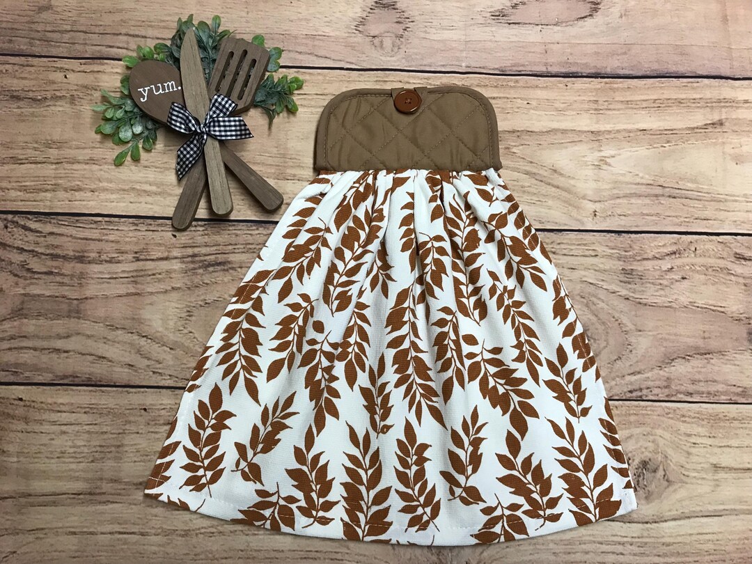 Heavy Brown Cotton Hanging Kitchen Towels With Holders, Brown Tea ...