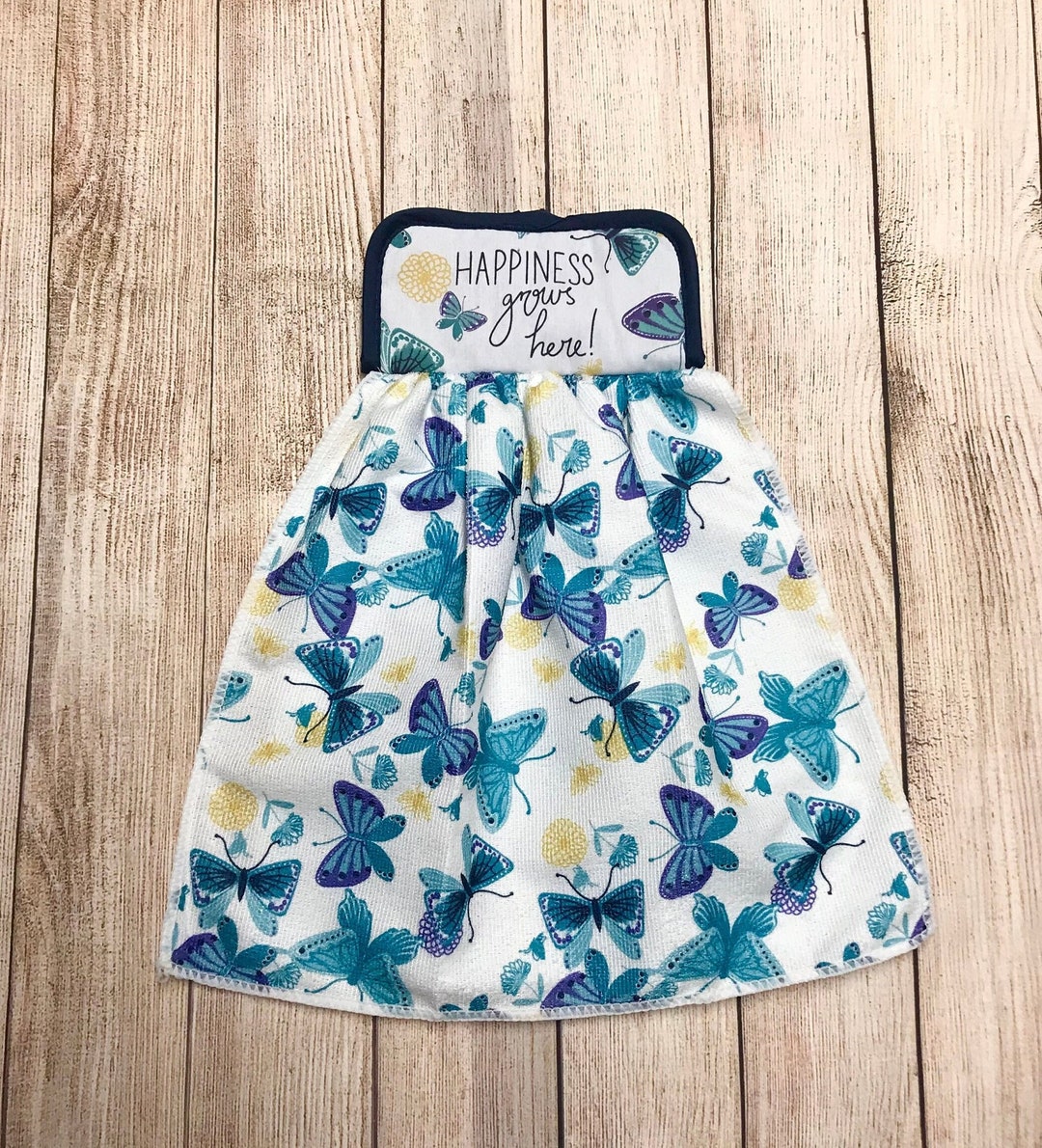 Happiness Grows Here Butterflies and Flowers Hanging Kitchen Towels ...