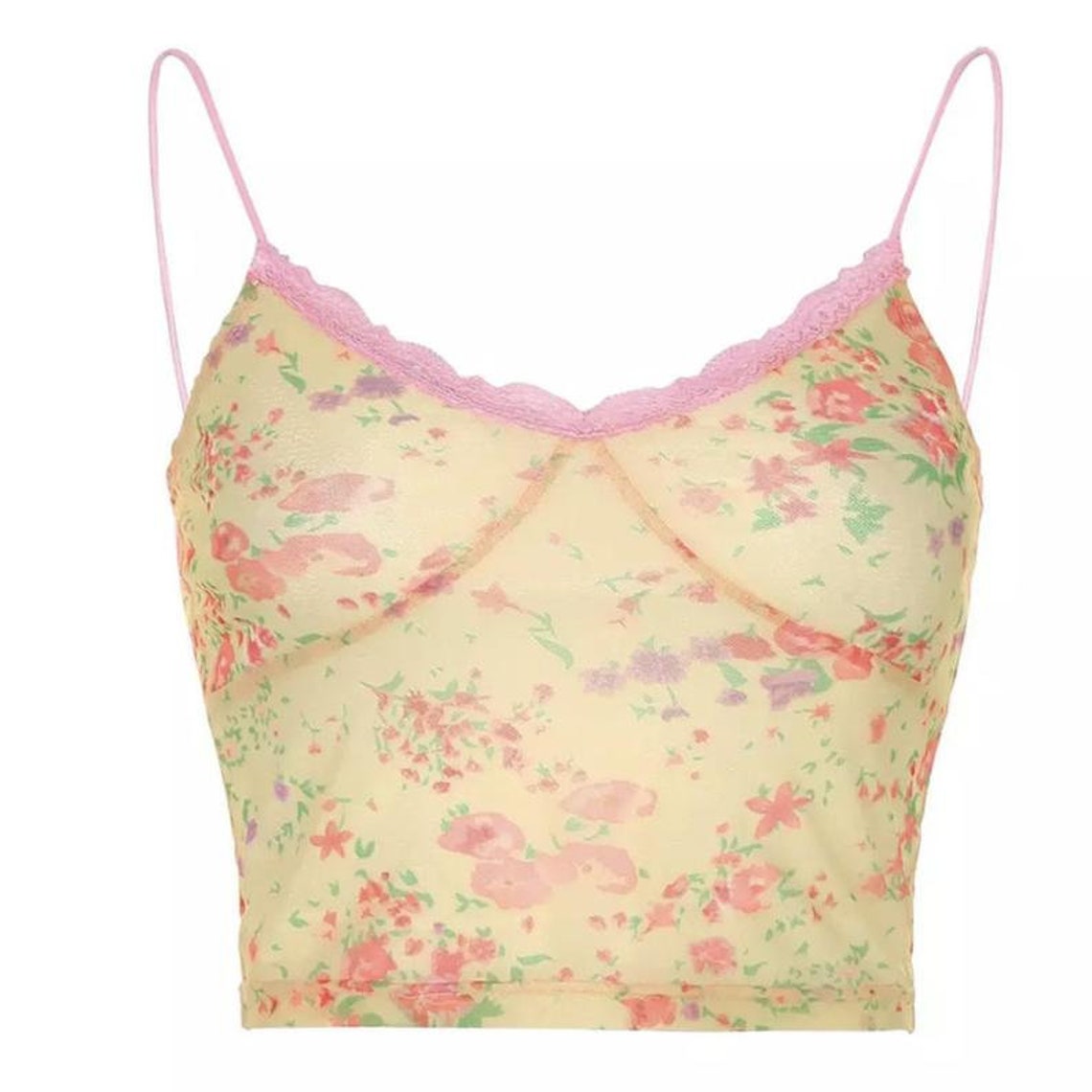 Y2k Cami Vintage Floral Lace Cute Early 2000s Crop Top Etsy