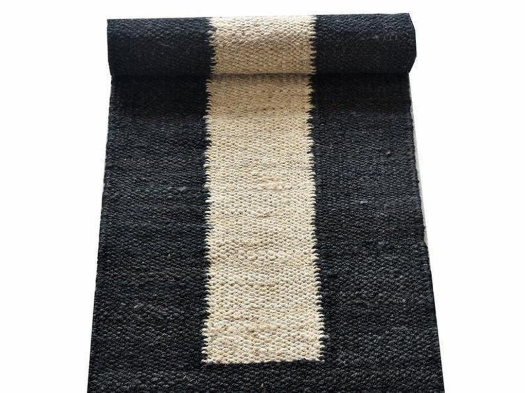 Black With White Line Jute Runner Rug Boho Natural Jute Rug - Etsy