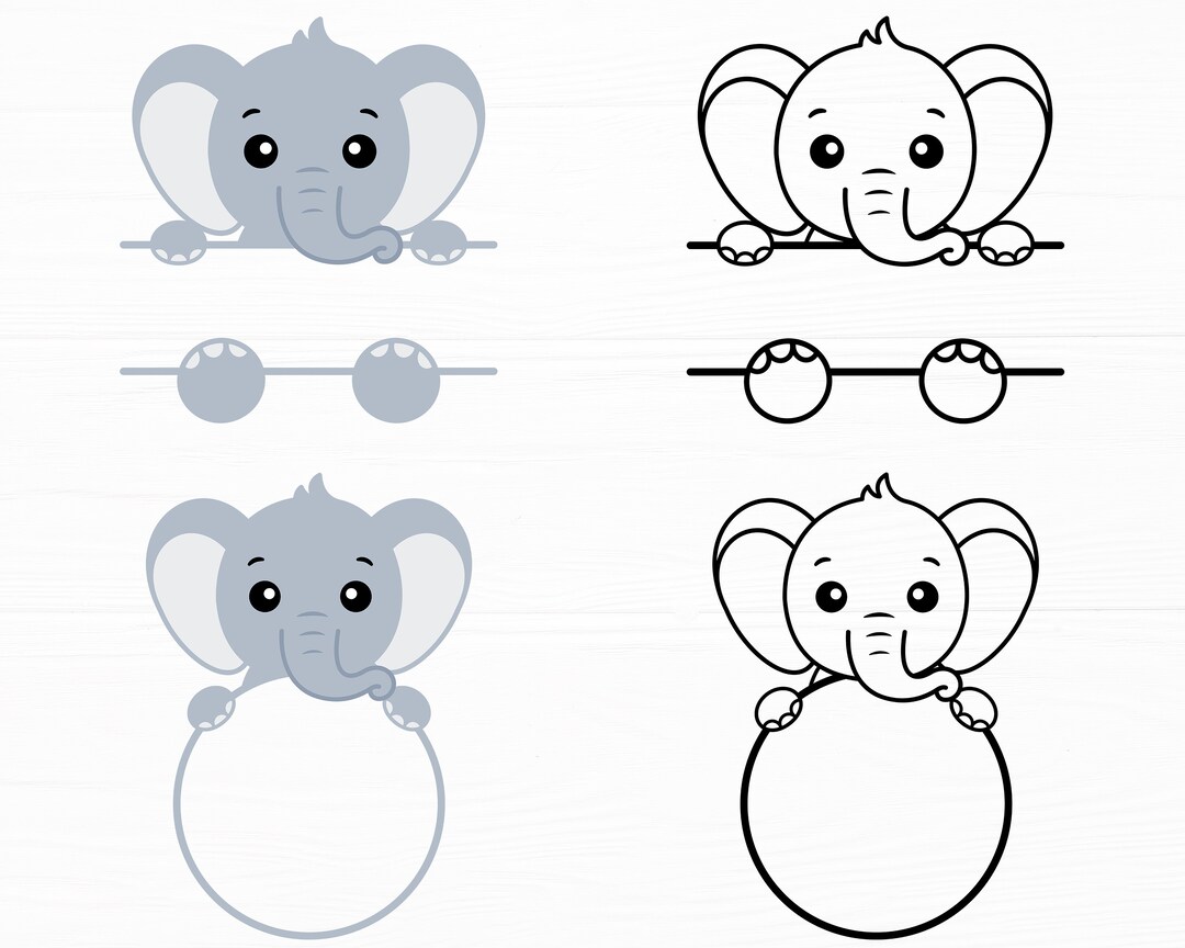 Elephant Split Monogram Svg Baby Elephant Svg Elephant Circle Frame Svg ...