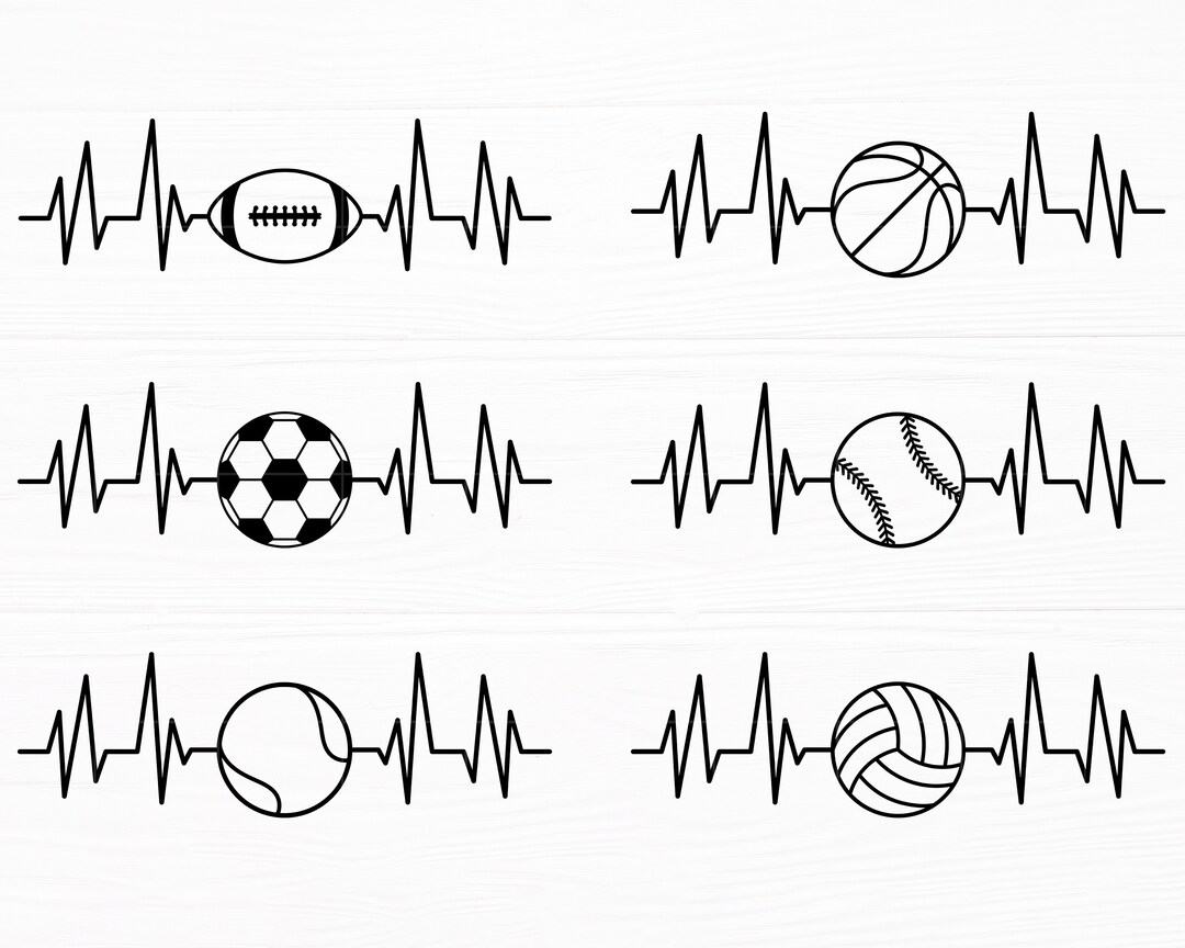 Sports Ball Heartbeat Svg Bundle Football Ball Svg Baseball Ball Svg ...