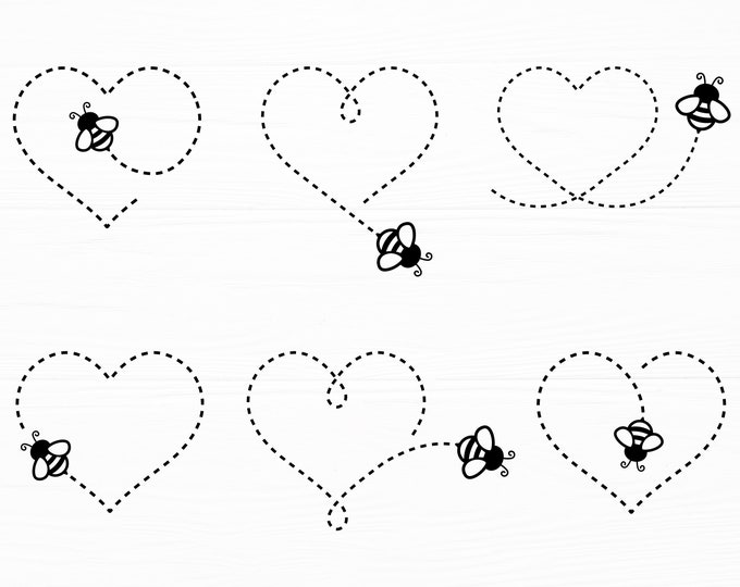 Bee Svg, Heart Dotted Line Svg, Honeybee, Bumblebee, Heart Trail, Heart ...