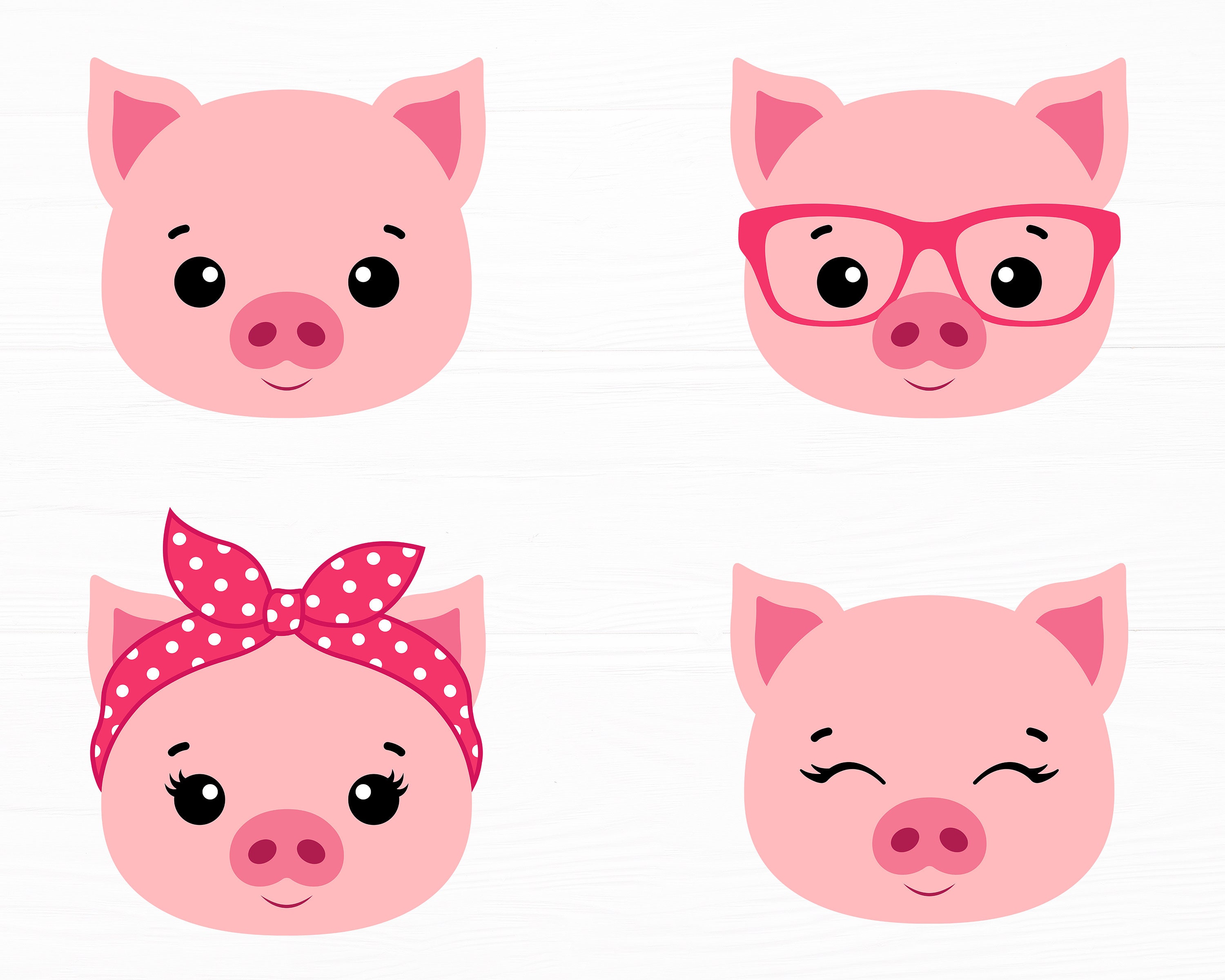 Cute Pig Face Svg Bundle Baby Pig Svg Pig With Bandana Glasses Animal ...