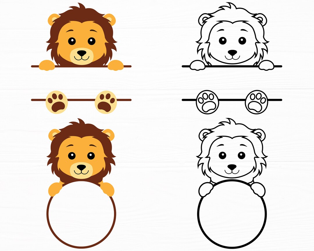 Baby Lion Svg Lion Split Monogram Svg Lion Circle Frame Svg Cute Lion ...