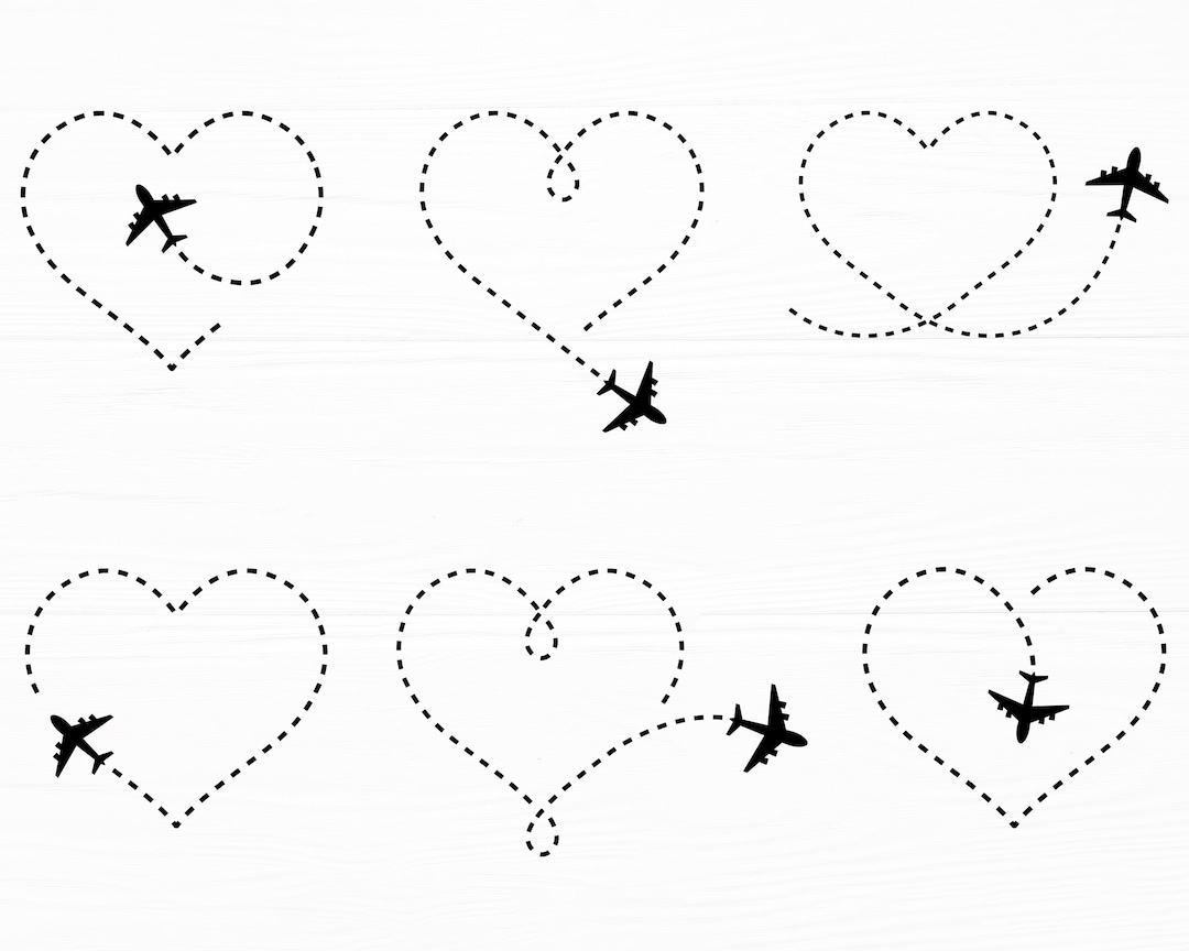 Airplane Svg Bundle Airplane With Heart Svg Heart Dashed Line Plane ...