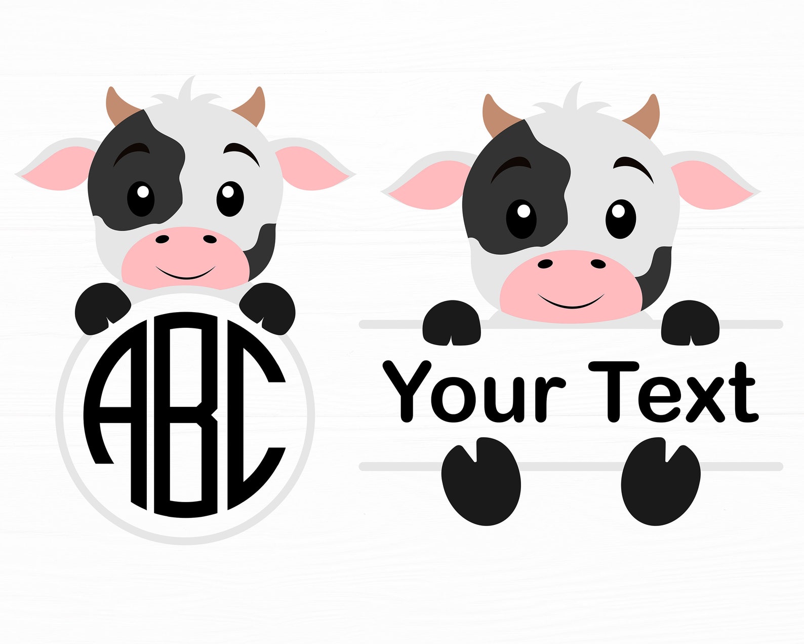 Baby Cow Split Monogram Svg Cow Name Label Cow Circle Monogram Frame ...