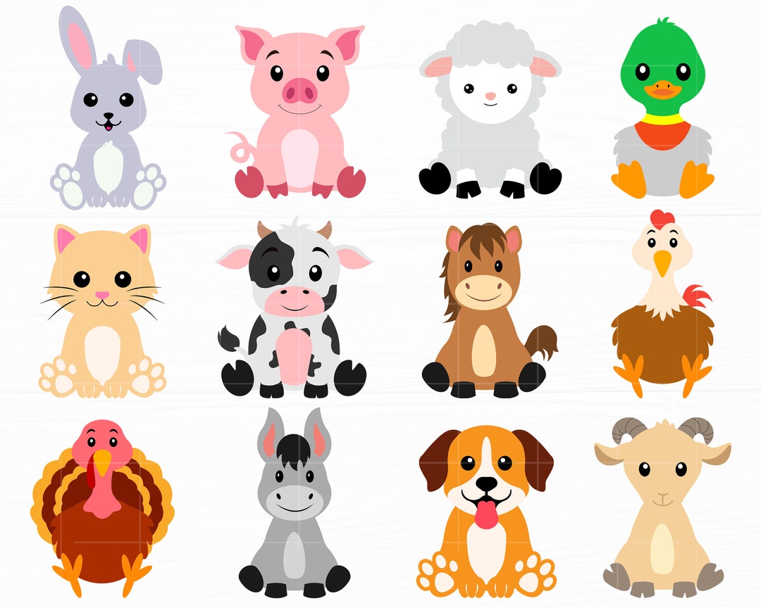Farm Animals Svg Bundle Cute Farm Animals Svg Baby Horse Cow Dog Cat ...