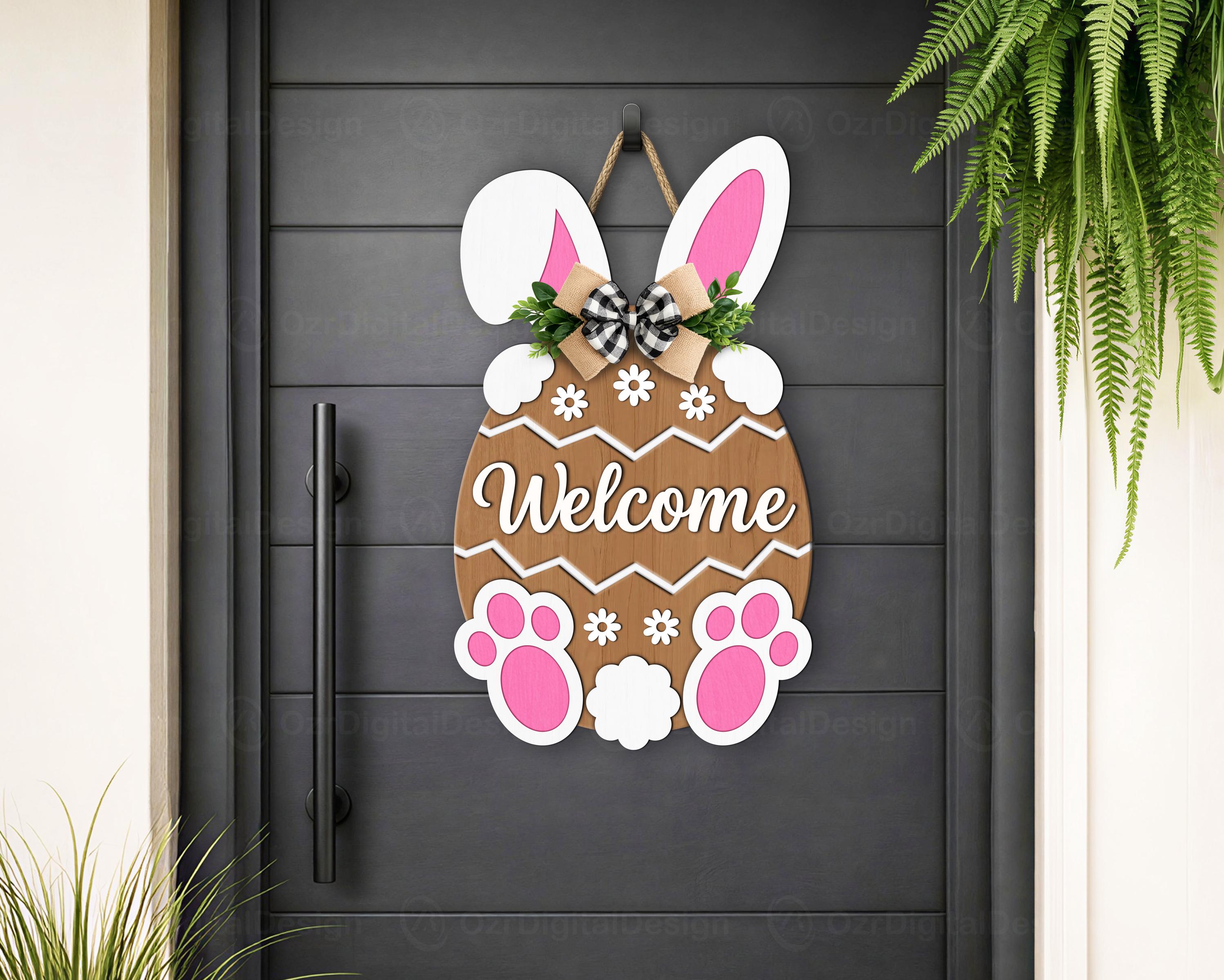 Easter Bunny Egg Welcome Sign Svg Spring Door Hanger Laser Cut File for ...