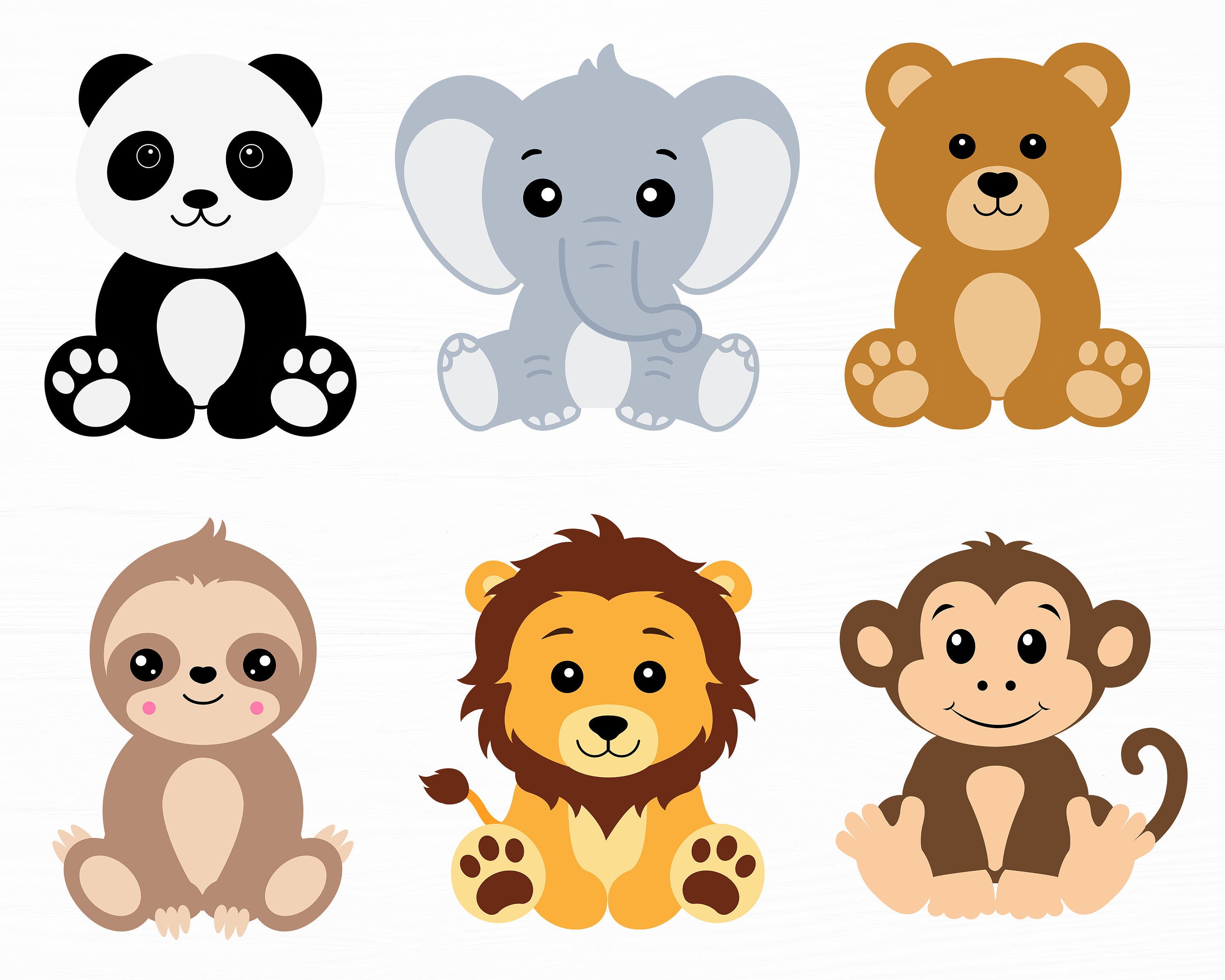 Baby Animals Svg Bundle Cute Baby Lion Bear Panda Elephant Sloth Monkey ...