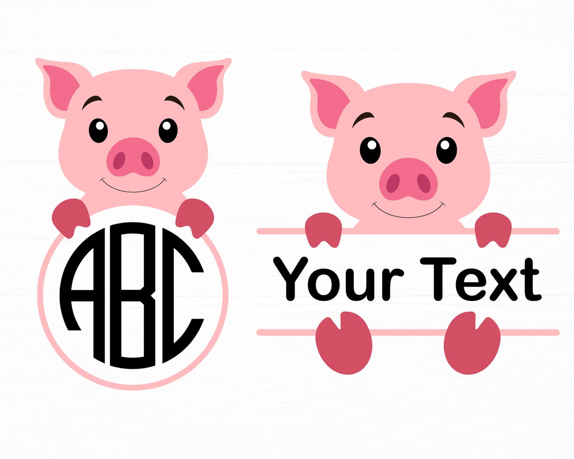 Baby Pig Split Monogram Svg Pig Name Label Pig Circle Monogram Frame ...