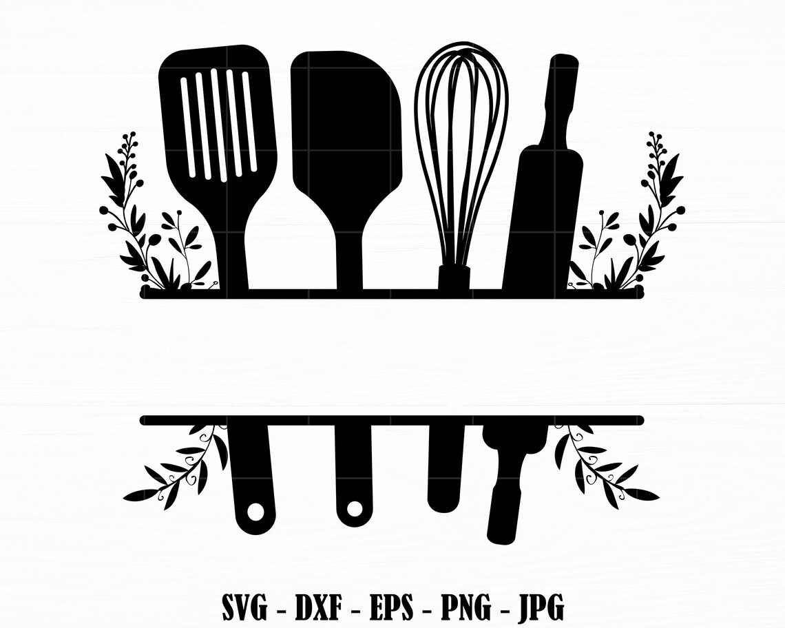 Kitchen Split Frame Svg Cooking Monogram Svg Flourish Kitchen Etsy