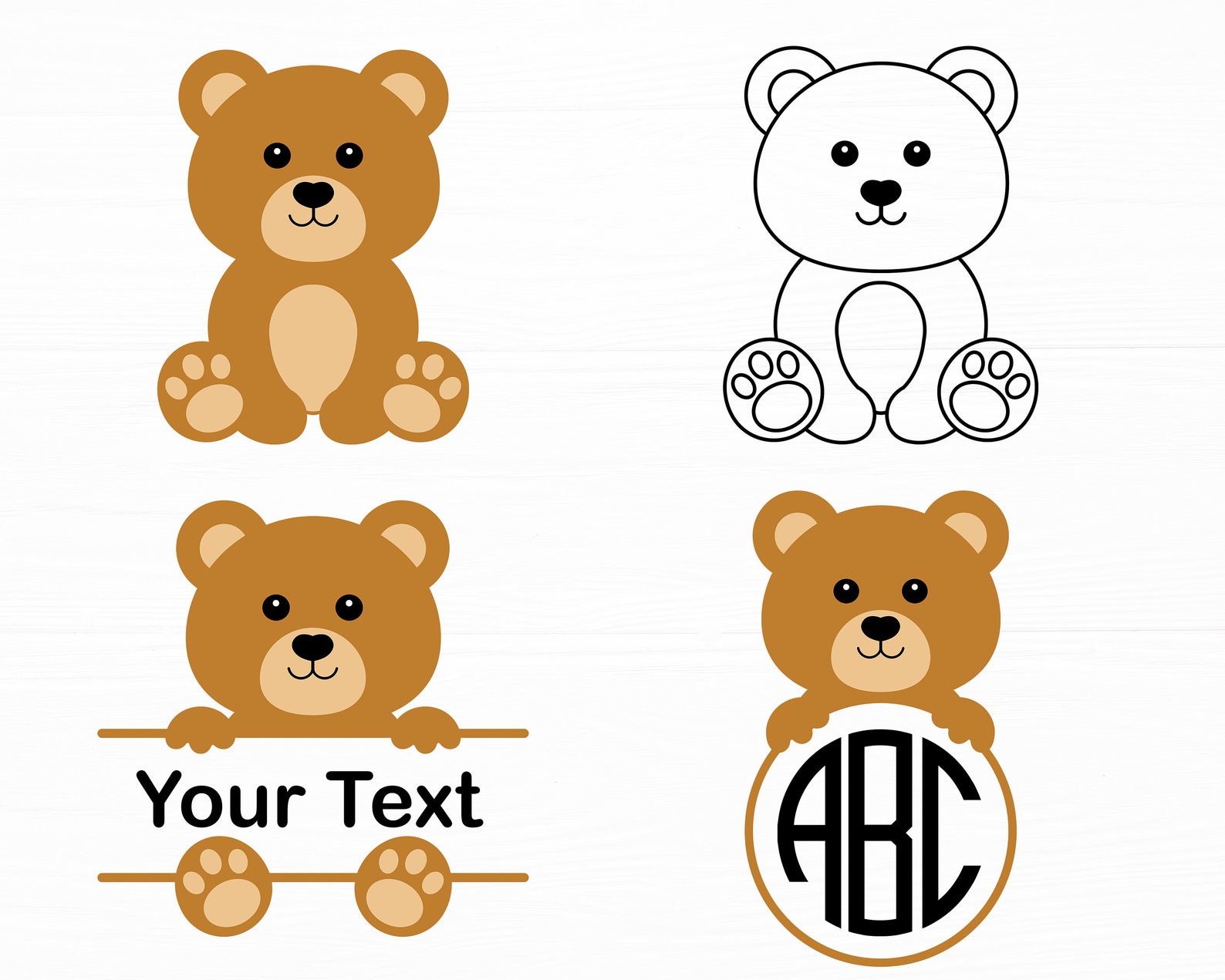 Bear Svg Baby Bear Split Circle Monogram Svg Teddy Bear Name Label Svg ...