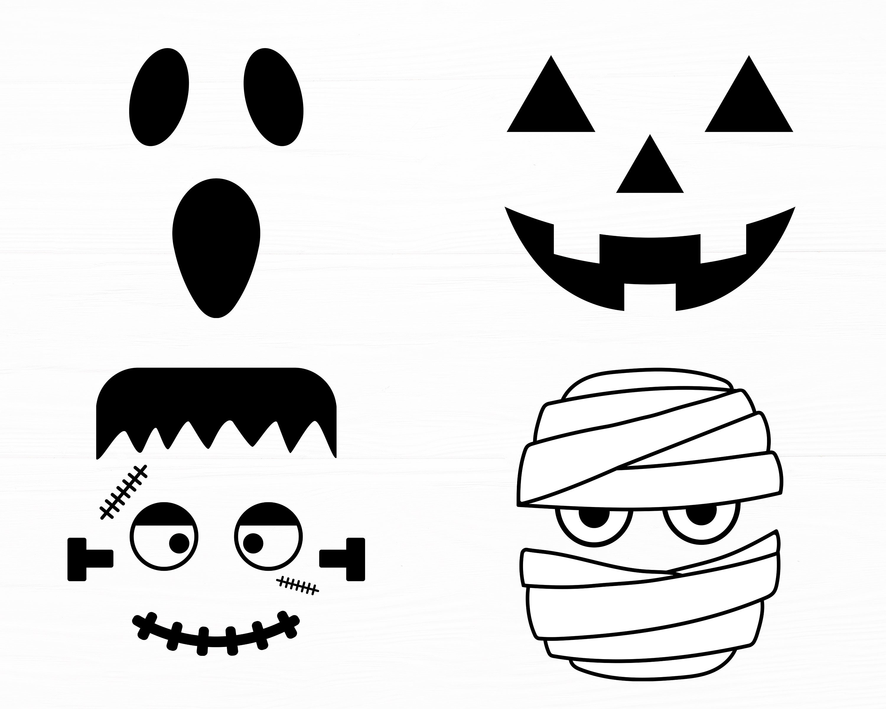 Halloween Faces Svg Bundle Pumpkin Frankenstein Ghost Mummy Svg Files ...