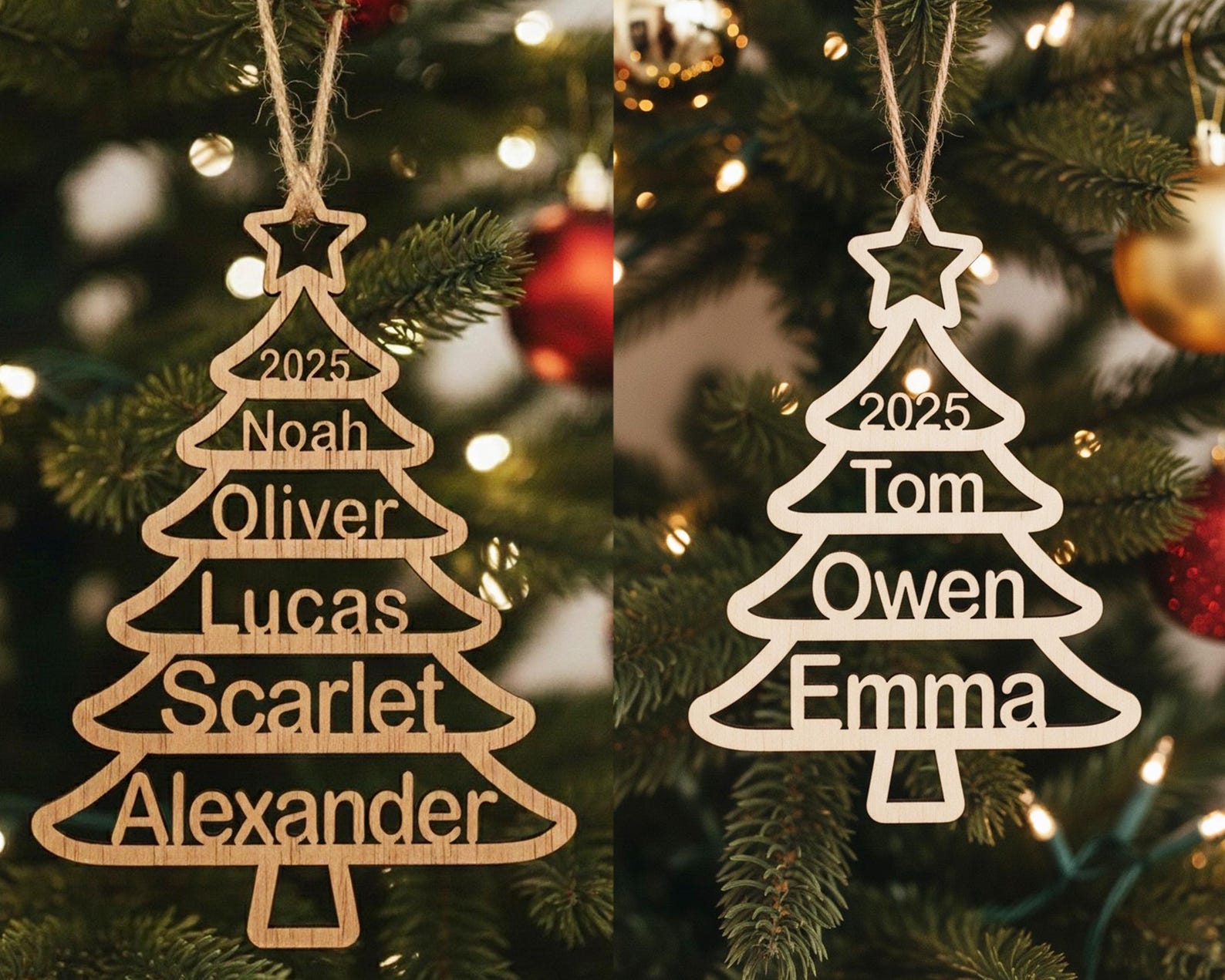 Personalized Family Christmas Tree Ornament Svg Laser Cut File Pine ...