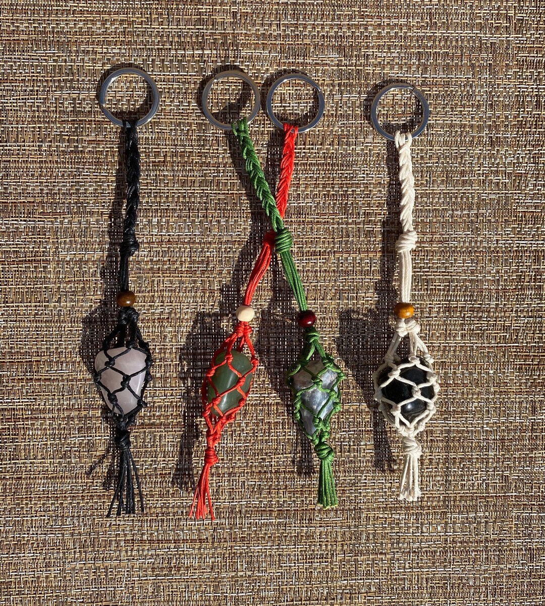 Interchangeable Crystal Macrame Pouch Keychains - Etsy