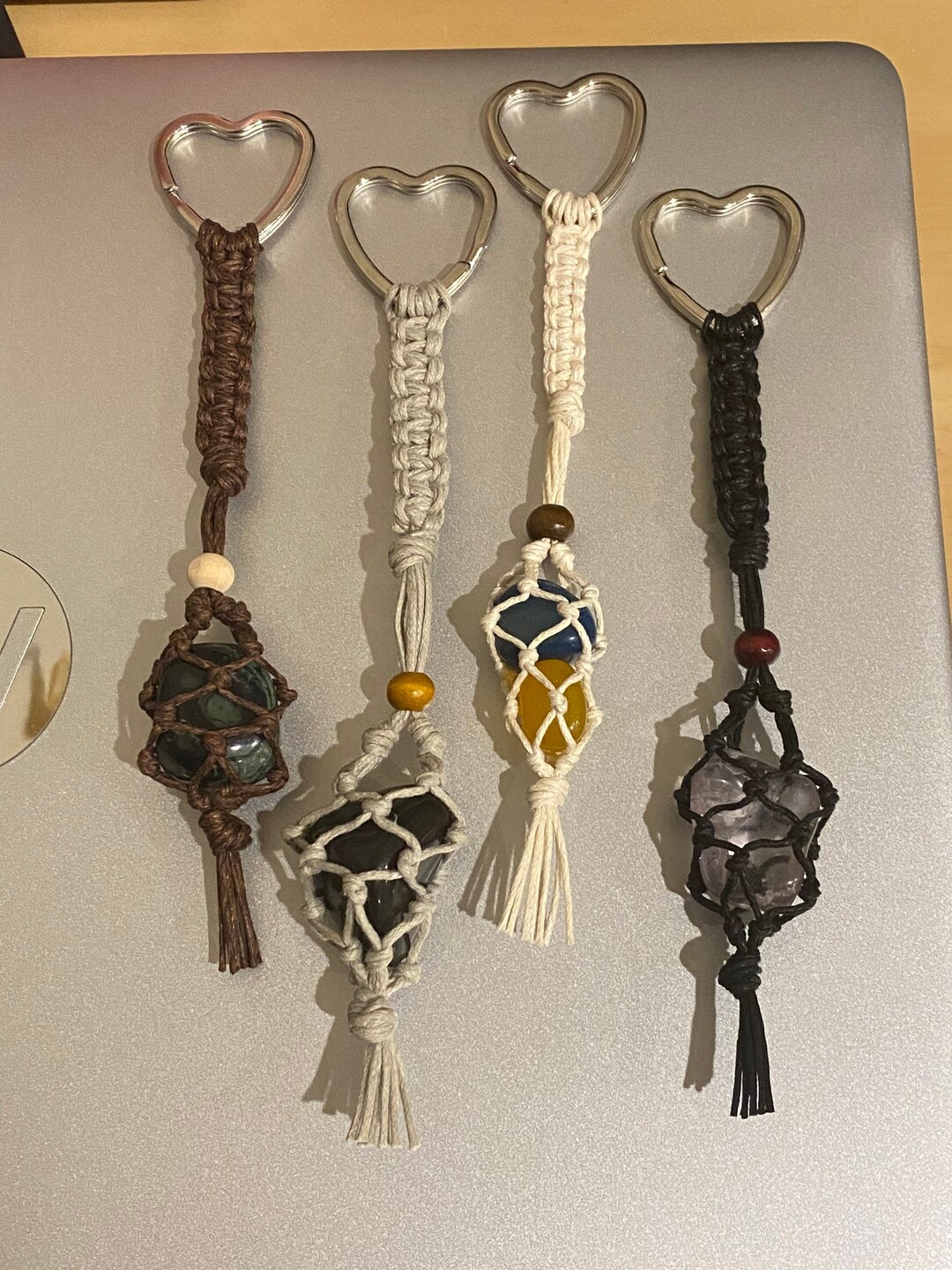 Interchangeable Crystal Macrame Pouch Keychains - Etsy